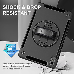 Junfire Protective Case for Lenovo Tab P11 2nd Gen 2023, Shockproof Rugged Cover Lenovo Tab P11 Gen2 11.5 Inch TB350FU/TB350XU with Kickstand/Hand Strap/Shoulder Strap-Black