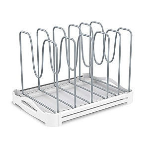 EVERIE Adjustable Bakeware Organizer Pot Lid Holder Rack for Pots, Cake Molds, Cutting Boards, Mats, Cookware, GS02SS