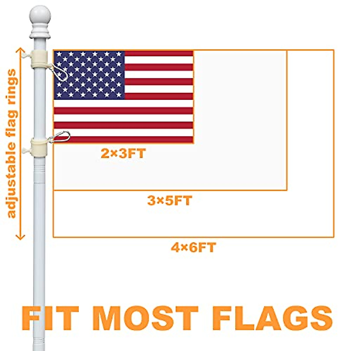 TALITARE Flag Pole for House, 5 FT White Flag Pole Stainless Steel Flagpole Kit for American Flag Without Bracket Residential or Commercial Flag Pole for Outside Garden Yard