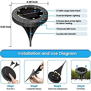 dikesitu Solar Ground Lights 2 Pack,IP68 Waterproof Solar Pathway Lights, 8 LED Solar Disk Lights Outdoor Decorative, Solar Landscape Lighting for Yard Walkway Driveway Lawn Path Garden(Warm White)
