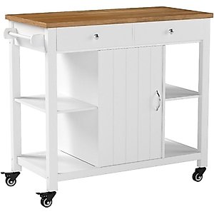ChooChoo Kitchen Cart on Wheels with Wood Top, Utility Wood Kitchen Islands with Storage and Drawers, Easy Assembly - White