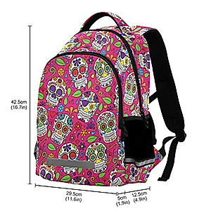 ALAZA Sugar Skull Day Off The Dead Pink Backpack Purse for Women Men Personalized Laptop Notebook Tablet School Bag Stylish Casual Daypack, 13 14 15.6 inch