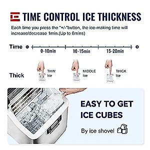 EUHOMY Ice Maker Machine Countertop, 2 Ways to Add Water,45Lbs/Day 24 Pcs Ready in 13 Mins, Self-Cleaning Portable Compact Ice Cube Maker with Ice Scoop & Basket, Perfect for Home/Kitchen/Office/Bar