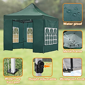 TUKAILAI 10x10ft Pop Up Gazebo, Water-Resistant UV Block Sun Shade Shelter with 4 Sidewalls 1 Door & 9 Windows, Outdoor Instant Canopy Tent for Garden Patio Camping Party Event (Dark Green)