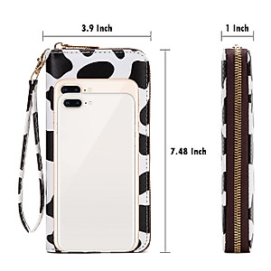 Ecohaso Womens Wallet Ladies Leather Clutch Wallets Zip Around Large Long Wristlet Card Holder Organizer Phone Purse for Women and Ladies (PINK WHITE)