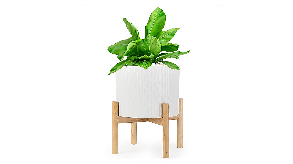LaDoVita 8" Ceramic Plant Pot with Stand - Modern Design