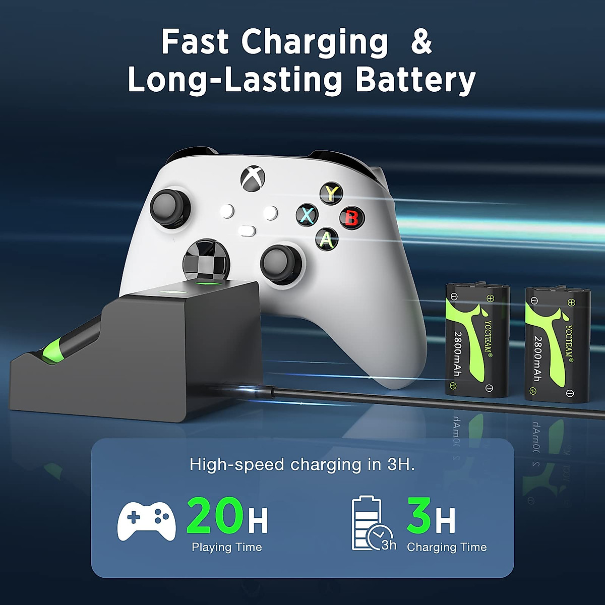 Oussirro Rechargeable Battery Pack for Xbox One X/S/Elite|Series X/S Controller,Charger Station with 2pcs 2800mAh High Capacity Battery Kit and Fast Charging Cable(Gray)