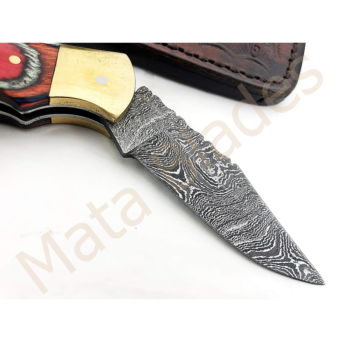 MATA BLADES 6.75 INCH MB0018 Handmade Damascus Folding Hunting Knife