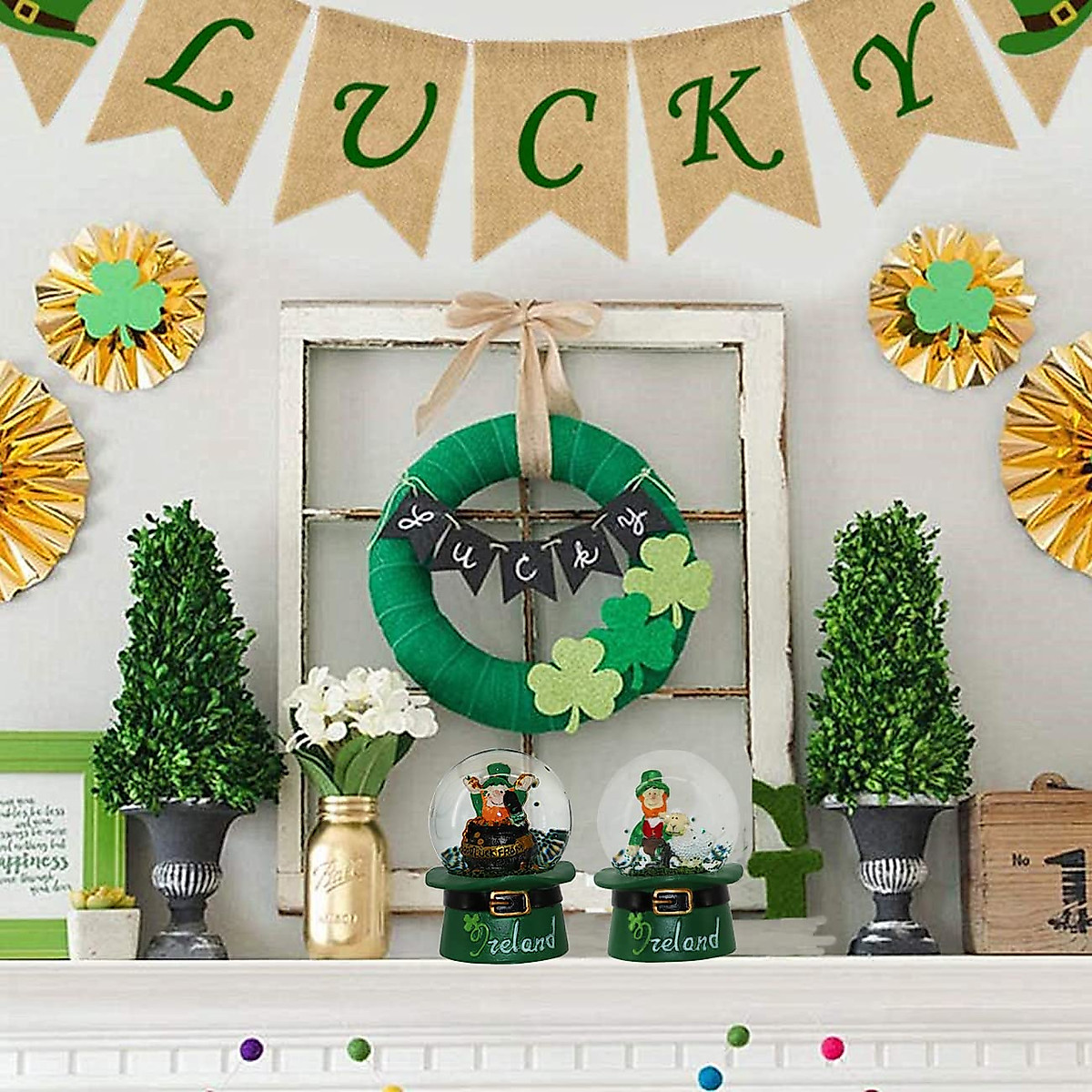 Aobaks St Patrick's Day Decorations, 2 Pack Snow Globe Crafts Present for Kids, st Patrick Day Accessories for Women, Leprechaun Collectible Figurines Table Decor for The Home