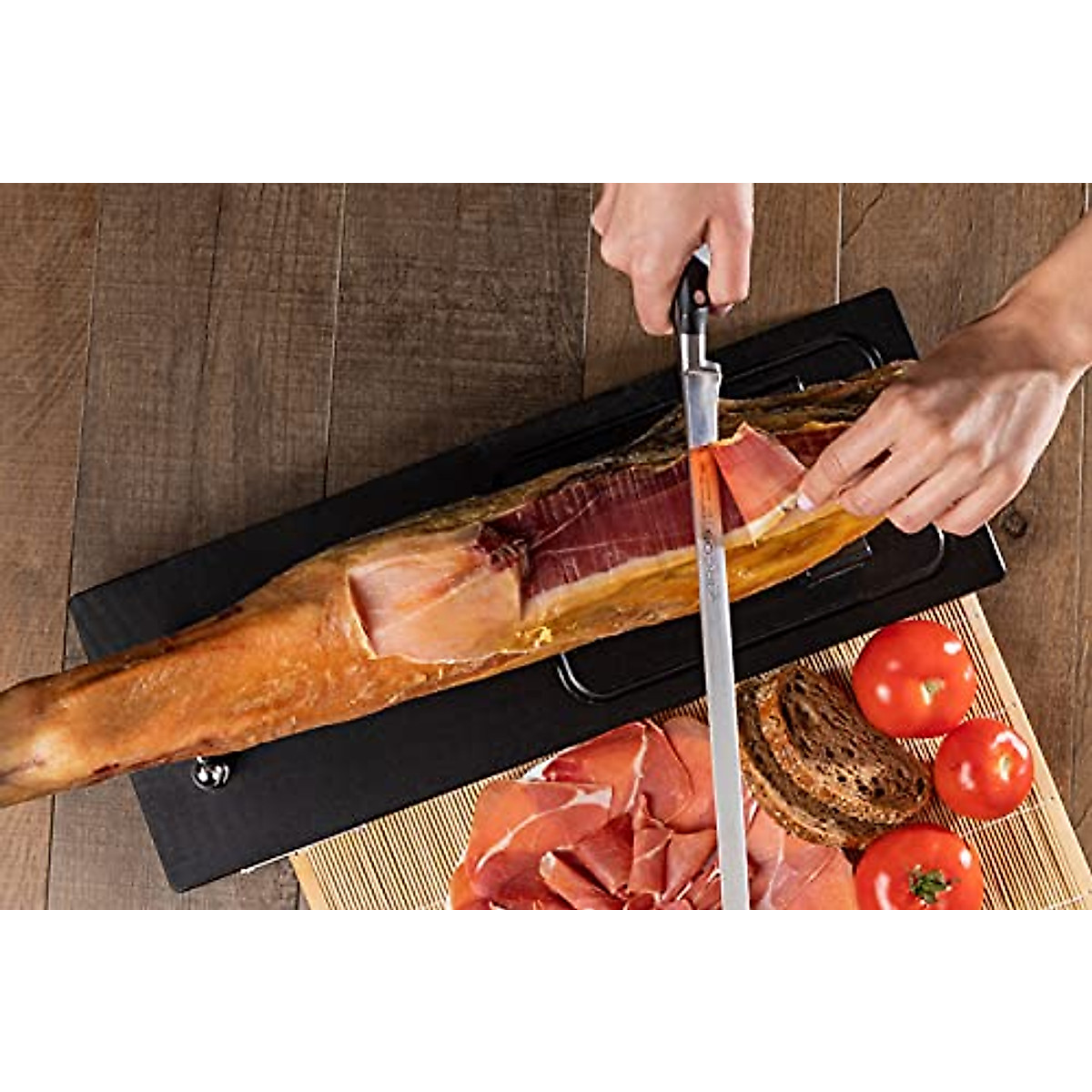 ARCOS Slicing Knife / Ham Knife 12 Inch Nitrum Stainless Steel and 300 mm blade. Ergonomic Polyoxymethylene POM Handle.Series Riviera. Elegant design, along with the comfort of its handle. Color Black