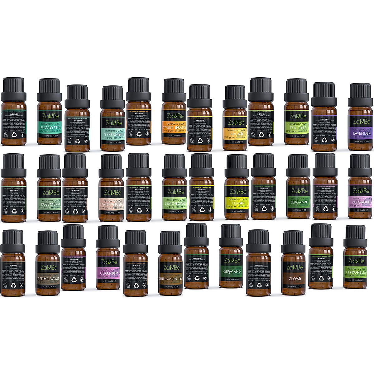 MABUA 18 Essential Oil Set with 20 Holes Case Natural Therapeutic 100% Diffuser Aromatherapy Grade Lavender Lemon Peppermint TeaTree Argan Frankincense Bergamot Lemon