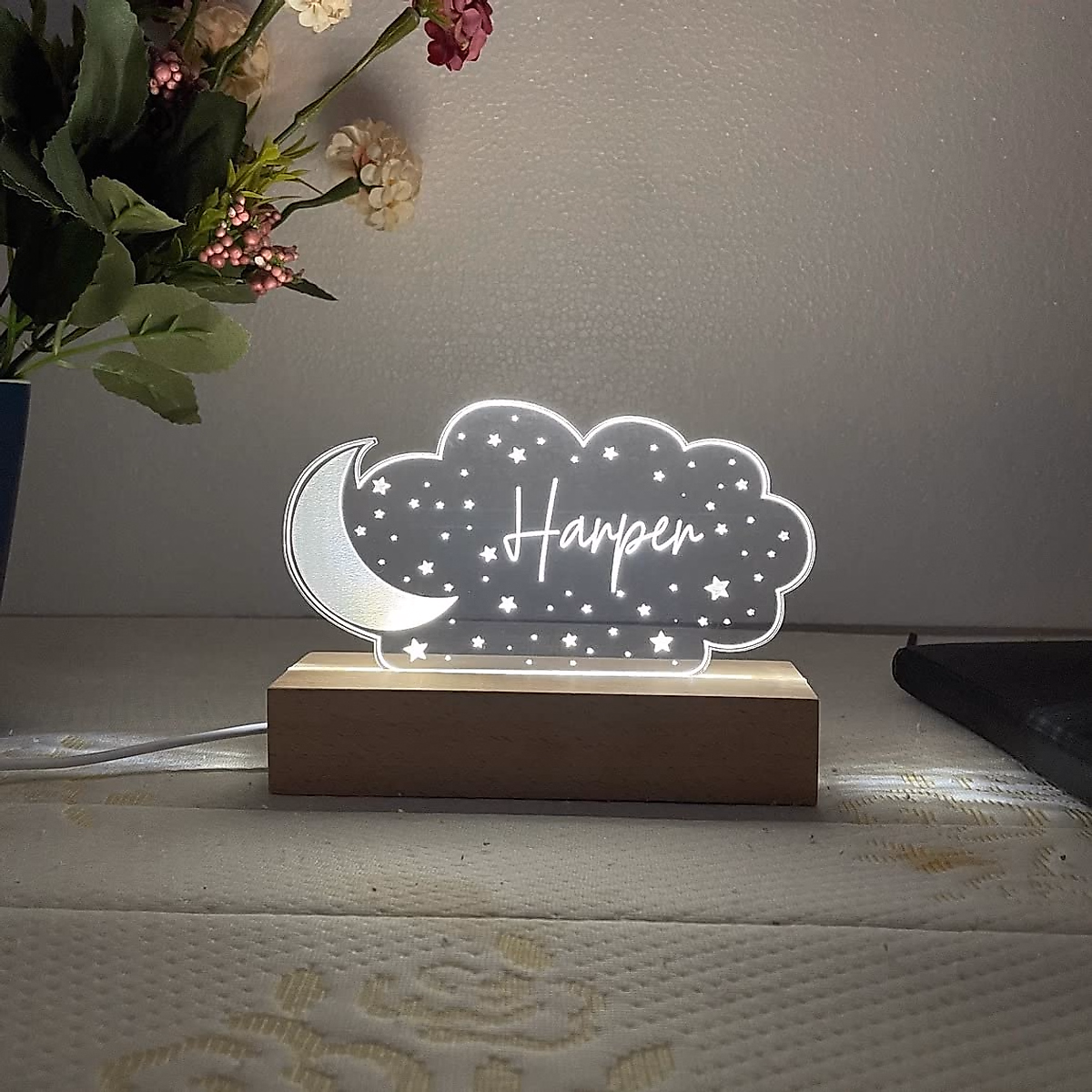 GODMERCH Personalized Luxury LED Night Light Moon Star, Kids Room Decor, Nursery Decor, Newborn Gifts, Baby Gift with Name, Bedroom Light Kids Birthday Gift, Gift for Daughter Son