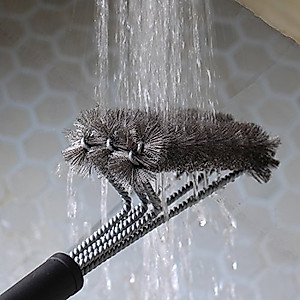 iDoCare 18" Wire Grill Brush - Safe Stainless Steel Brushes 3 in 1 Bristles - BBQ Grill Cleaning Brush for Weber Gas, Charcoal, Porcelain, Cast Iron & All Grilling Grates Accessories Gift
