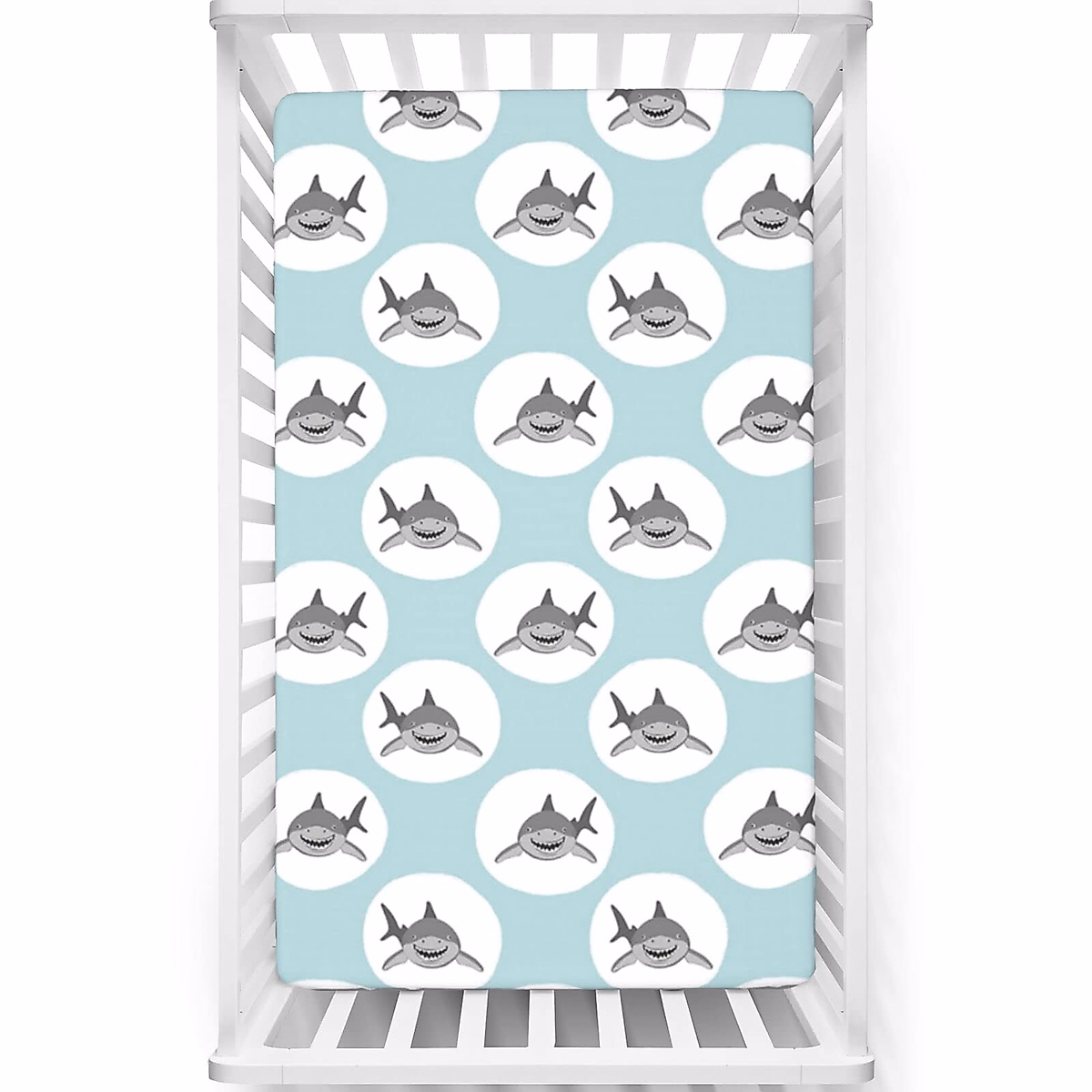 Shark Themed Fitted Crib Sheet,Standard Crib Mattress Fitted Sheet Toddler Bed Mattress Sheets-Crib Mattress Sheet or Toddler Bed Sheet,28“ x52“,Pale Cadet Blue Dimgray