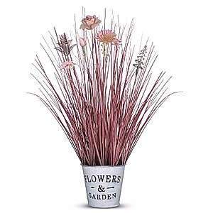 luxsego Artificial Flowers Plants with Pot - 18.9 Inch Fake Gardenia & Chrysanthemum Flowers Realistic Plants Decor, Faux Plastic Flowers for Home, Office, Garden, Farmhouse, Window Decor(Purple)