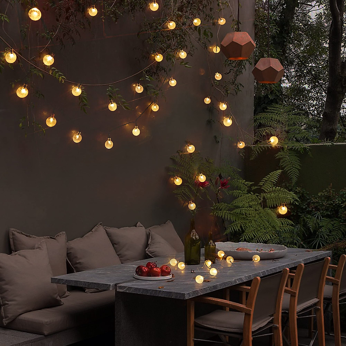 HODLON Solar Lights Outdoor Garden 50 LED 9.5M Waterproof Crystal Ball LED Fairy Lights Outdoor Solar Powered Lights, Decorative Lighting for Home, Garden, Party, Festival Warm White