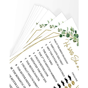 Printed Party Bridal Shower Games – He Said She Said Game with Fun Bride and Groom Trivia, Wedding Shower Activity, Botanical Greenery Theme, 50 Guests