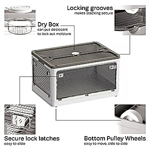 WYZworks Foldable Storage Box Tote w/Wheels Moving Friendly Transparent 5 Door 30L Stackable for Clothing, Shoe Closet, Snack Pantry, Garage, Dorm Quick Collapsible Organizing Toy Bin With Lid White