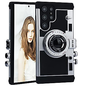 Awsaccy Emily in Paris Phone Case for Samsung Galaxy S22 Ultra 5G 6.8 Inch Camera Case Vintage Cover Cute 3D Cool Unique Design Silicone Case with Removable Neck Strap Lanyard for Girls Women Black