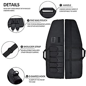 AUMTISC AR 15 Soft Rifle Gun Case, Tactical Shooting Range Rifle Gun Bag with 5 Pouches and Ajustable Shoulder Strap, Black 39 Inch