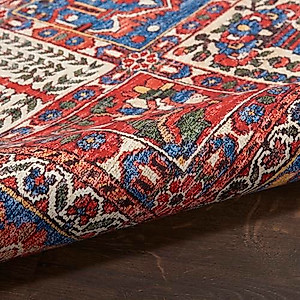 Nourison Fulton Vintage Red 5' x 7' Area Rug, Easy-Cleaning, Non Shedding, Bed Room, Living Room, Dining Room, Kitchen (5x7)