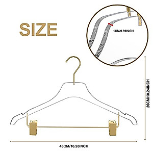 Quality Lucite Acrylic Clear Skirt Pants Trousers Bottom Hangers 5-Pack, with Adjustable Metal Clips, Made of Clear Acrylic for a Luxurious Look and Feel with Swivel Hook (Matte Gold, 5)