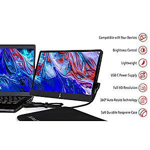 SideTrak Swivel 12.5" Patented Attachable Portable Monitor for Laptop | FHD IPS Dual Screen with 13” Protective Case | Mac, PC & Chrome Compatible | Fits All Laptops | Powered by USB-C or Mini HDMI