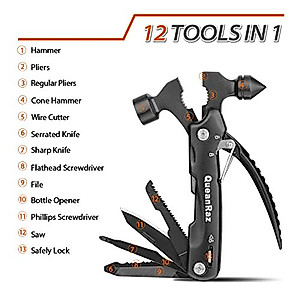 Gift for Dad from Daughter Son for Hammer Multitool, Gift for Men,Survival Hammer Multi Tool 12 in 1, Stocking Stuffer Gift for Men, Brother,Husband, Teens, Mini Multitool Survival Gear