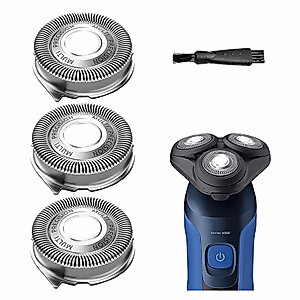 Gleway SH50/52 Replacement Heads Compatible with Philips Series 5000 Electric Shavers, SH50 MultiPrecision Blades Upgrade Heads Compatible with Norelco Series 5000 Razors, 3 Pack with Brush