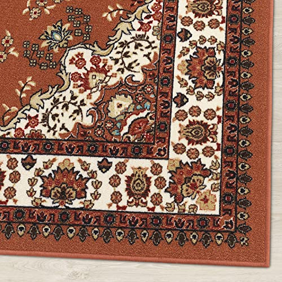 Antep Rugs Alfombras Oriental Traditional 8x10 Non-Skid (Non-Slip) Low Profile Pile Rubber Backing Indoor Area Rugs (Rust Brown, 7'10" x 10')
