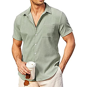 COOFANDY Mens Shirt Casual Corduroy Button Up Summer Beach Wear, Light Green, XX-Large, Short Sleeve