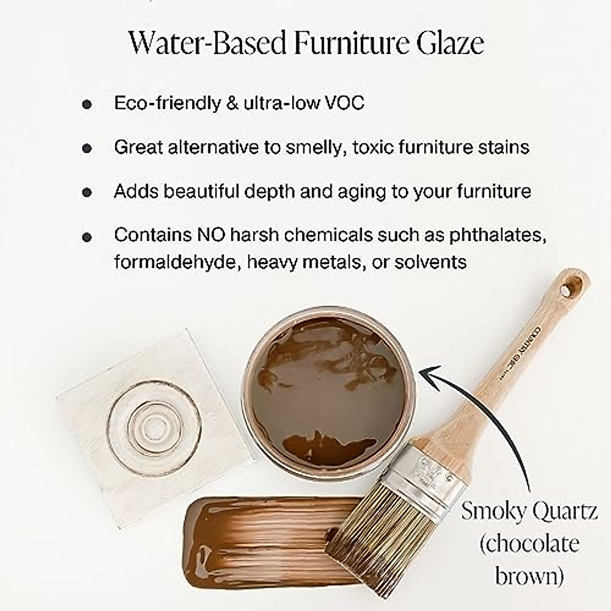 Furniture Glaze - Antique Patina Special Effects Glaze for Chalk Style Furniture Paint, Eco-Friendly Wood Stain, 6 Color Choices - Smoky Quartz [Chocolate Brown] - (4 oz)