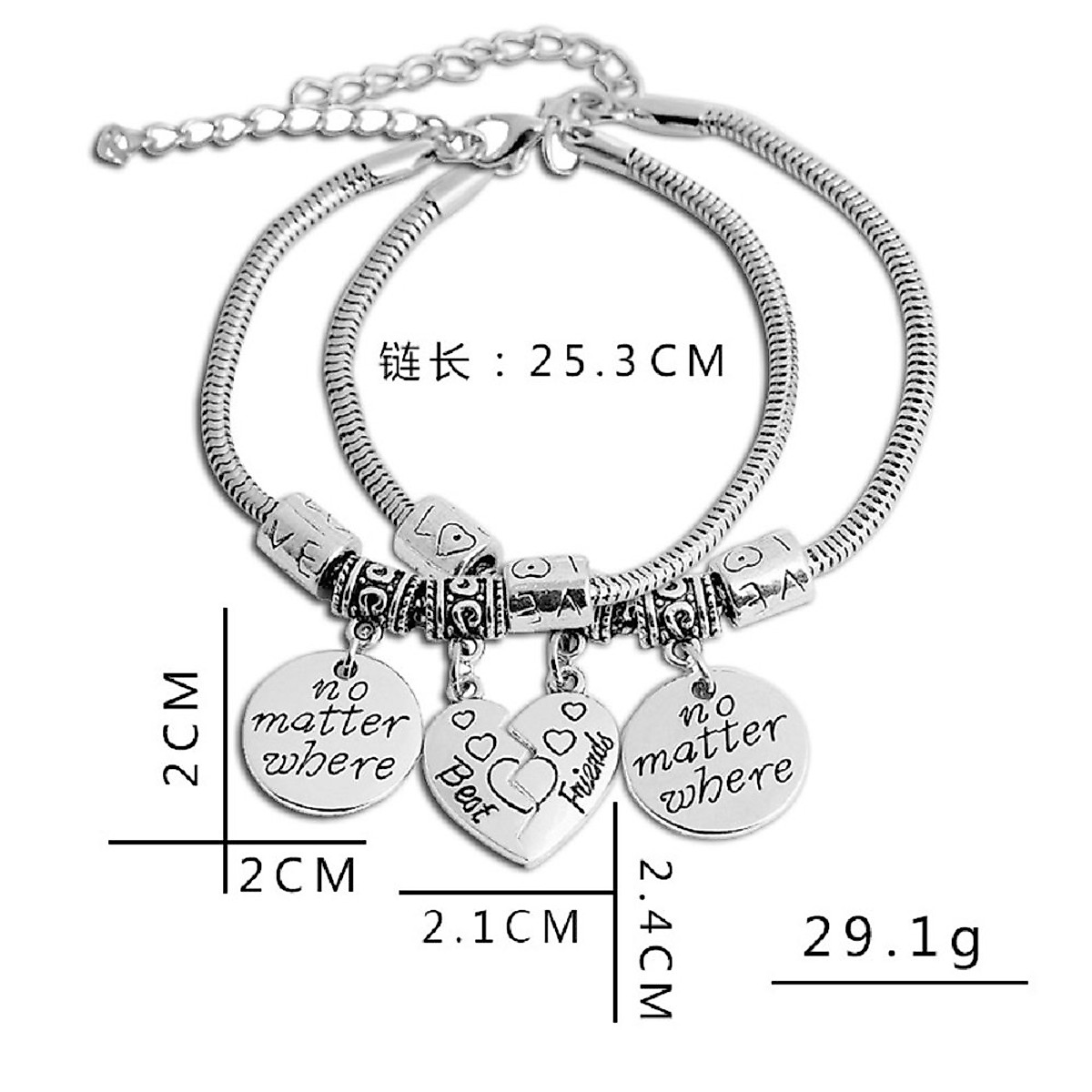 Infasea Best Friend Gift Charm Bracelet - 2 PCS Stainless Steel Expendable Inspirational Bangle Bracelets