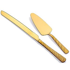 FULLYWARE Gold Cake Cutting Set, Stainless Steel Cake Knife and Server Set, Cake Pie Cutter Set for Wedding, Birthday, Party