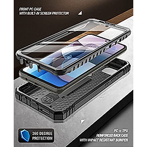 Poetic Revolution Series Case for Motorola Moto One 5G Ace (2021), Full-Body Rugged Dual-Layer Shockproof Protective Cover with Kickstand and Built-in-Screen Protector, Black