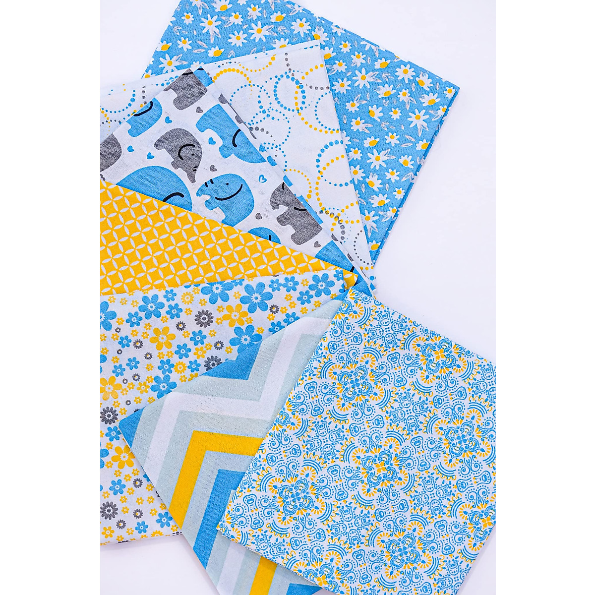 Quilbrics Precut Quilting Fabrics Cotton 7 Pieces Squares Quilt Layer with Designs and Strips for Quilters Size 18 x 22 Inches | 100% Cotton Fabric with Less Shrinkage High Density