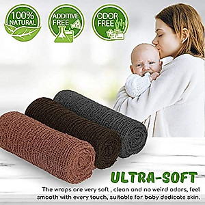 Sunmig Newborn Photography Props, 3 Pcs Baby Stretch Wraps, Professional Baby Photo Props Long Ripple Wrap, for 0-6 Months Baby (Dark Grey+Coffee+Brown)