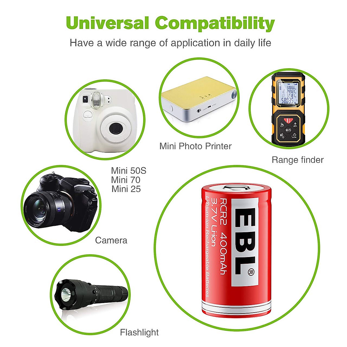 EBL CR2 Rechargeable Batteries, 3.7V Lithium RCR2 Photo Batteries 8 Pack with Rechargeable Battery Charger