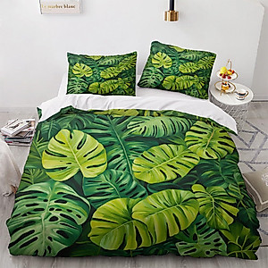 OmErsa Monstera Duvet Cover California King Size Bedding Set 3 PCS, Tropical Botanical Comforter Cover & 2 Pillowcases Soft Microfiber Patterned Bedroom Decorations for Adults Teens