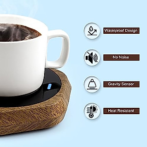 Coffee Mug Warmer:Auto On/Off Gravity-Induction Beverage Cup Warmer for Office Home Desk-Candle Warmer Coaster&Warming Heating Coffee Milk Tea Hot Chocolate-Wood Grain