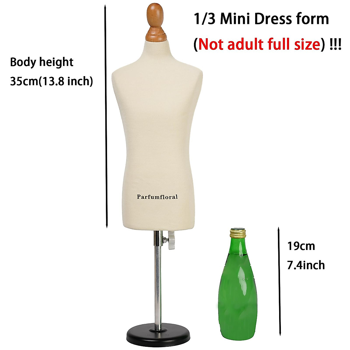 Parfumfloral Male Dress Form Mannequin(Not Full Size Body Height 12.8 inch for Sewing, 1/3 Size Female Tailor Dressmaker Dummy for Pattern Making Fully Pinnable Mannequin with Metal Base (1/3 Beige)