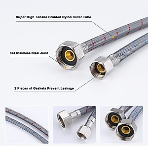 ARCORA Faucet Supply Lines, 24" Length Bathroom Kitchen Faucet Connector Braided Nylon Water Supply Line 3/8" Comp x 1/2" FIP 2Pcs (1 Pair)