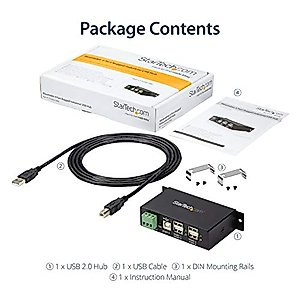 StarTech.com 4-Port USB 2.0 Hub - Metal Industrial USB-A Hub - Din Rail, Wall or Desk Mountable USB Data Hub - TAA Compliant USB Expander Hub (ST4200USBM)