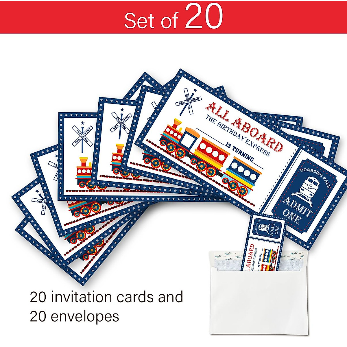 LyoGao 20 Pack Train Birthday Party Ticket Invitations With Envelopes Blue Boarding Pass Train Theme Train Ticket Invitations Fill in Invites Card