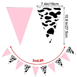 5 Pcs Cow Print Pennant Banners, Cow Print Pennant Banner Birthday Party Supplies for Western Cowboy Party Theme Decoration Baby Shower Animal Theme Party Holiday Decor, 7.4 x 10.8 Inch (Sweet)