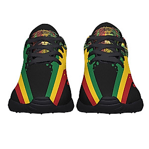 Lion Shoes Men Women Running Sneakers Casual Breathable Walking Tennis Shoes Jamaican Reggae African Gift Black Size 7.5