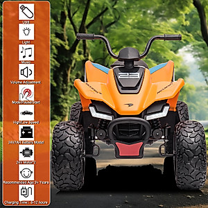 Luibas 2023 24V Ride on Car, Kids 4 Wheeler Battery Powered Electric ATV, 24V Ride on Toy for Big Kids, 4 Wheeler Quad Toy Car for Boys & Girls, Kids Electric Vehicle with Music, LED Lights, Yellow