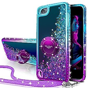 iPod Touch 7 Case, iPod Touch 6 Case, iPod Touch 5 Case, Silverback Girls Women Moving Liquid Holographic Glitter Case with Kickstand,Bling Diamond Case for Apple iPod Touch 6th / 5th 7th Gen -PR