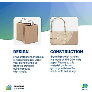 Amiff Kraft Paper Bags with Handles 13 x 7 x 17 Inch, Pack of 10 Brown Bags with Handles, Recyclable Sturdy 150 GSM Kraft Bags, Stylish and Classy Brown Paper Bags with Handles Bulk