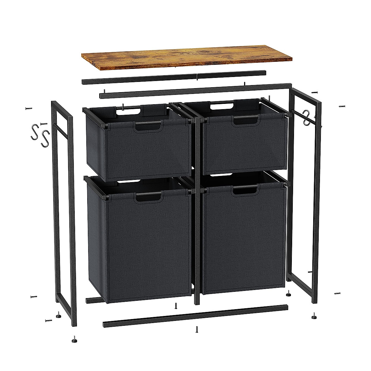 Monesti Laundry Hamper, Laundry Basket with Storage Rack, 4 Pull Out and Removable Laundry Sorter Bags. 50 Gallons (190 Liters), Laundry Hamper with 4 S-Hook for Bathroom, Bedroom Laundry Room.